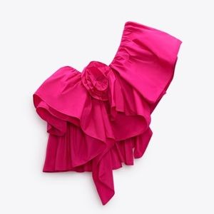 Zara | Tops | Zara Pink Voluminous Ruffle Asymmetric Top | Poshmark